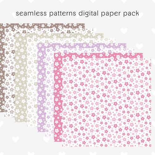 Cute Flowers Confetti Pattern Seamless Digital Paper in Pastel Rainbow ...