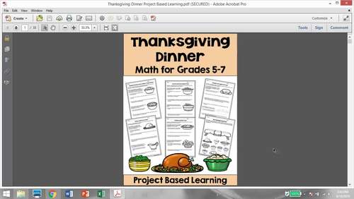 Thanksgiving Dinner Project Based Learning with Math by Sheila Cantonwine
