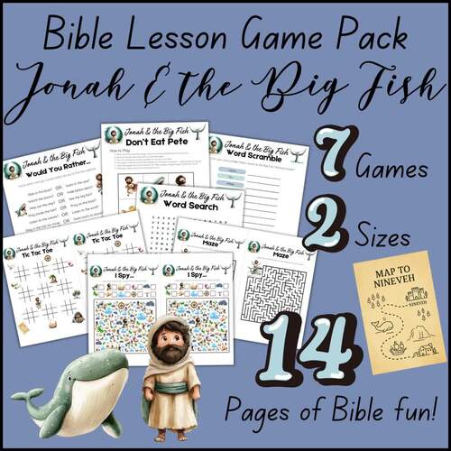 Jonah and the Big Fish Games Bundle | Bible Lesson Activities for Kids ...