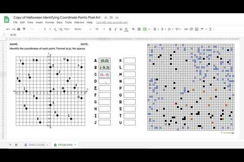 Halloween Identifying Coordinate Points Digital Pixel Art Math Activity