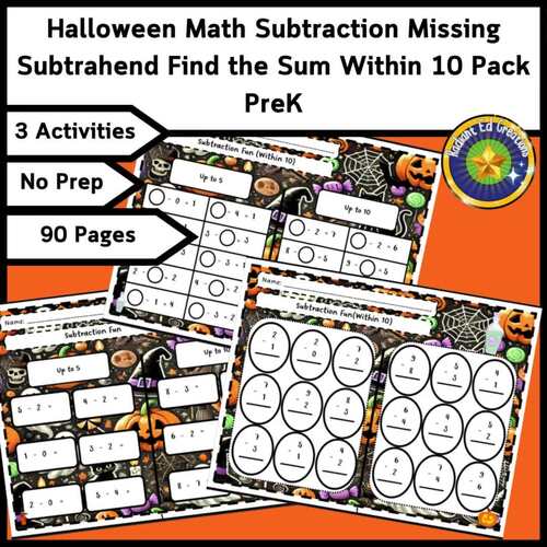Halloween Subtraction Math 10 Fact Fluency Place Value Logic Puzzle ...