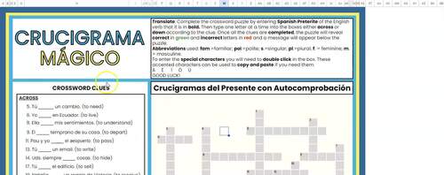 Spanish Present Tense Regular SelfChecking Crossword | TPT