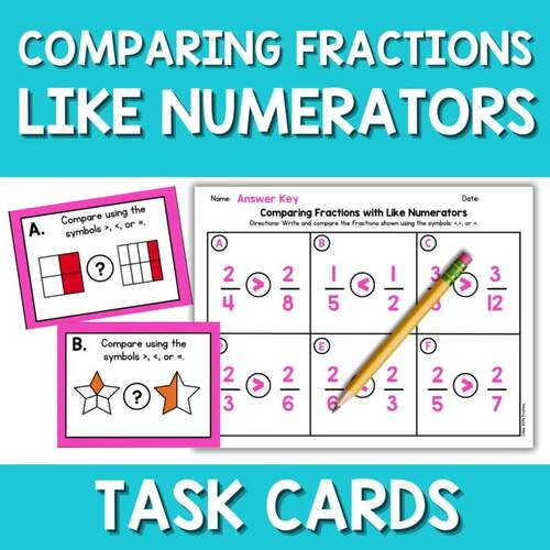Comparing Fractions with Like Numerators Models Scoot Game Task Cards ...