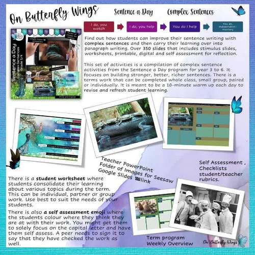 Complex Sentences Grade 4 NO Prep - SUB Pack Literacy by On Butterfly Wings