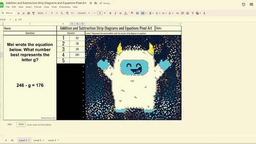 Google Sheets Pixel Art - Add. & Sub. Strip Diagrams and Equations TEKS ...