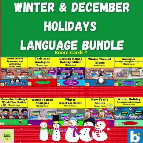 Language Activities Winter and December Holidays Task Cards Boom Cards ...