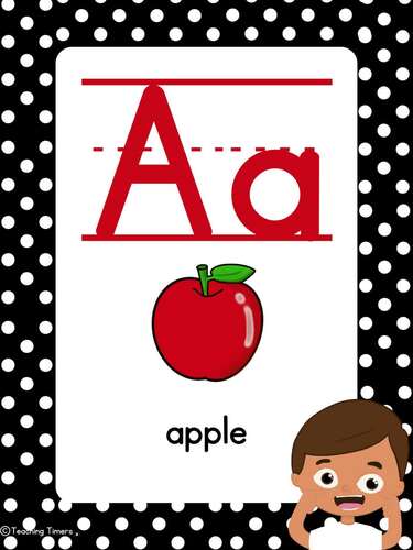 Phonics and Articulation Alphabet Posters Black and White Polka Dots