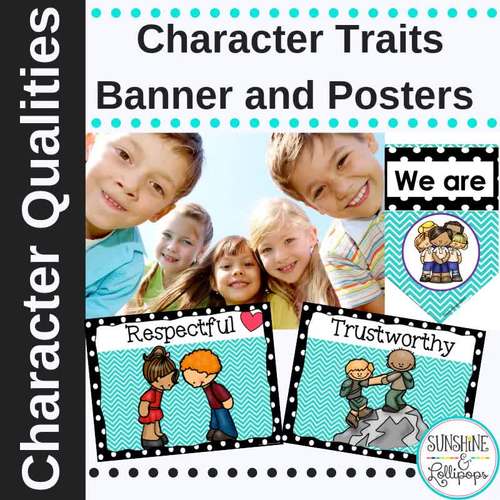 Character Education Traits and Posters Yellow and Primary Chevron