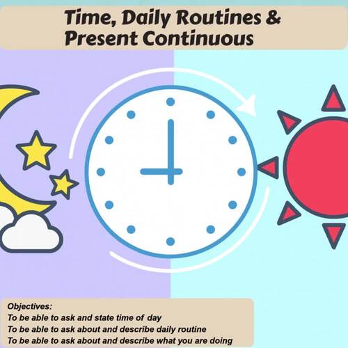 ESL Telling Time & Daily Routine Lesson: Present Simple & Present ...
