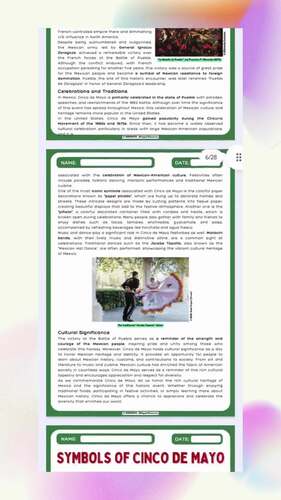 History of Cinco de Mayo Reading Comprehension Activities Middle School ...
