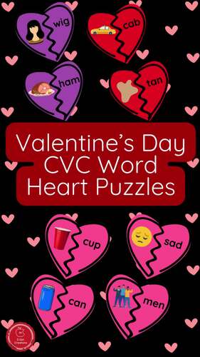 Valentine's Day CVC Word Heart Puzzles Matching Activity by Z-Girl ...