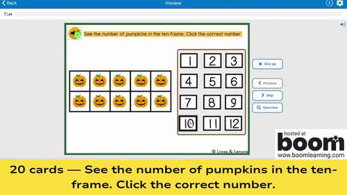 Pumpkin Fall Ten frames to 20 Digital Boom Cards by Limes and Lemons