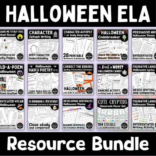 Halloween ELA BUNDLE | October Activities | Reading, Writing, Speaking