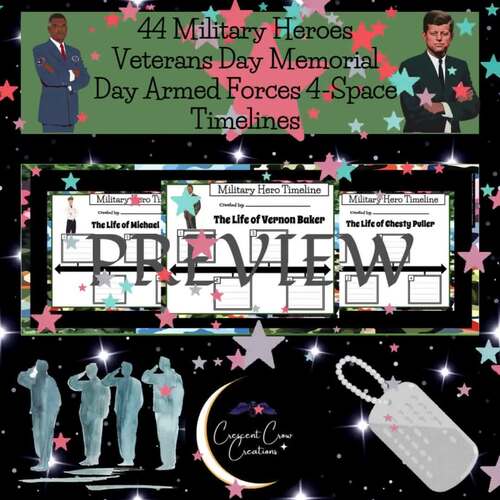 44 Military Heroes Veterans Day Memorial Day Armed Forces 4-Space Timelines