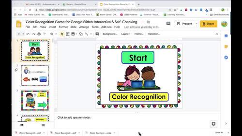 Color Recognition GAME for GOOGLE SLIDES: Self-Checking WITH SOUND PDF