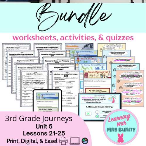 3rd Grade Grammar Worksheets Digital Bundle Journeys Unit 5 Lessons 21-25