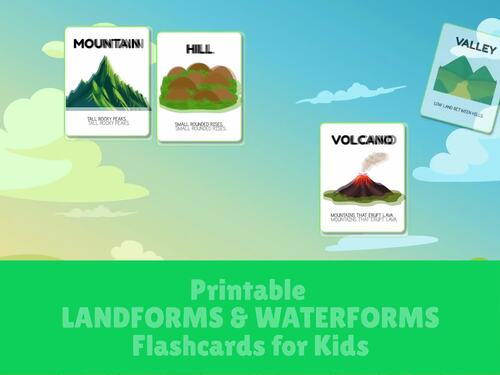 20 Printable Landforms & Waterforms Flashcards: Kids Geography Learning ...