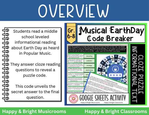EARTH DAY Middle School Music Bundle, Code Breaker, Scavenger Hunt, Bingo