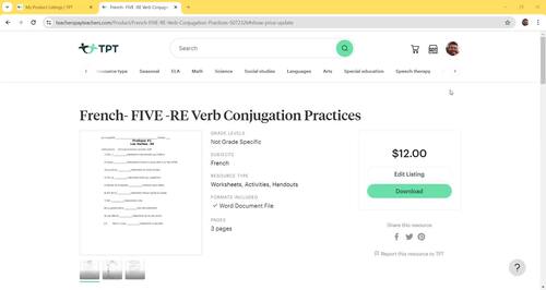 French- FIVE -RE Verb Conjugation Practices by Sr and Monsieur Schepeez
