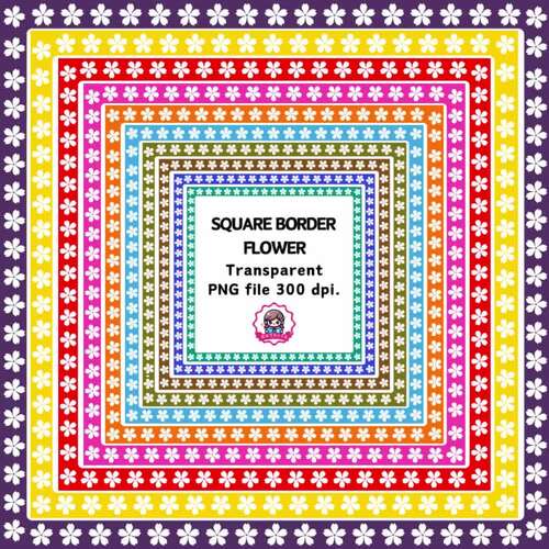 Square Border Flower Design Clipart - 300 DPI | Frames | Commercial Use
