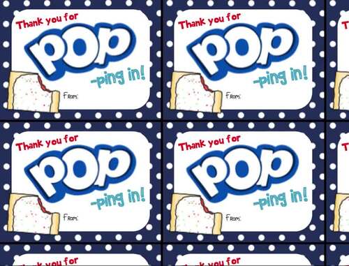Pop-Tarts Gift Tag for Open House- Thank you for POP-ping in! | TPT