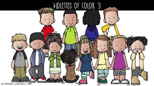 Kidlettes of Color clip art 3, Biracial kids clip art COLORED Version