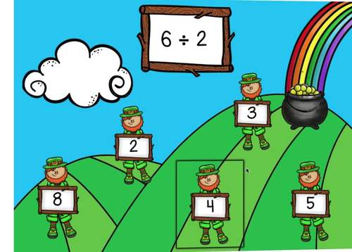 St Patricks Day Leprechauns Division Fact Fluency Practice Math Boom Cards