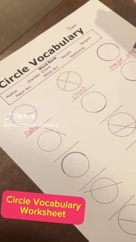 Circle Vocabulary Geometry Worksheet - Arcs, Angles, Lines | TPT