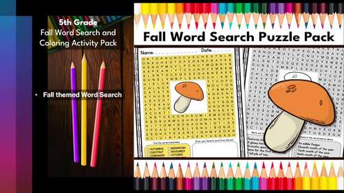 5th Grade Fall Word Search and Coloring Activity Pack for Fifth Graders