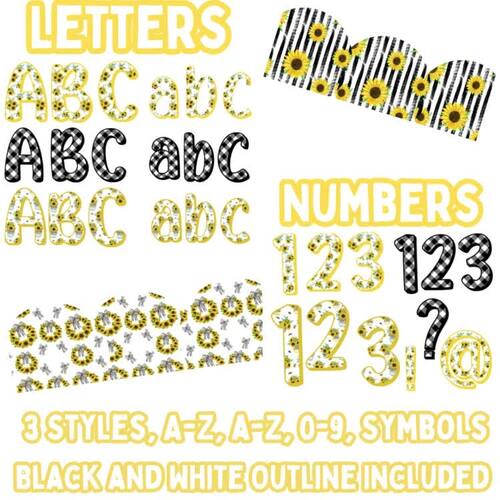 Sunflower Bulletin Board Letters and Border Bundle for Sunflower Themed ...