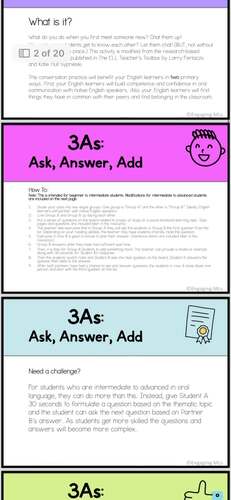 ELD ELL Community Building Activity for Back to School: Conversation ...