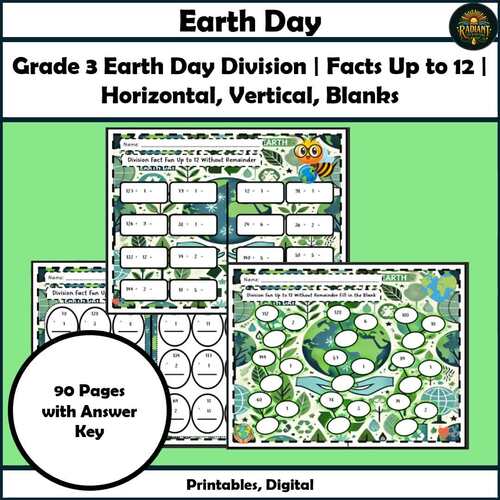 Grade 3 Earth Day Division Math Facts Up to 12 No Remainders Fill the Blank