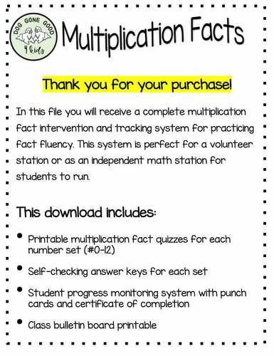 Multiplication Fact Fluency Self-Checking Math Resource by DogGoneGood4Kids