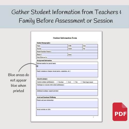 Student Information Form, School Counselor, School Psychologist Template