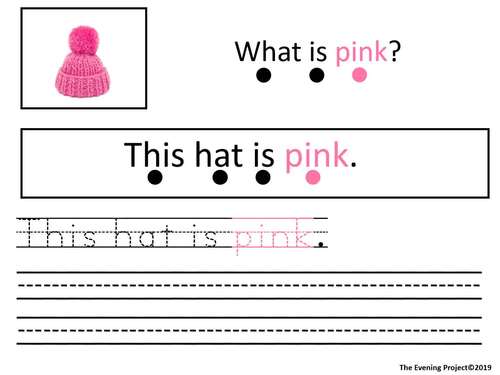 Color pink-emergent reader/writing book for Pre-K, Autism & Sp. Ed. lvl 1&2