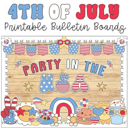 4th of July Bulletin Board Kit | Groovy Patriotic Classroom Decor ...