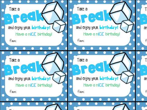 Ice Breakers Gum (Candy) Birthday Gift Tag- Take a Break and enjoy your ...