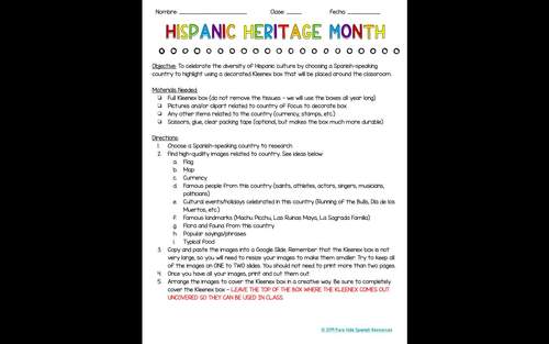 Hispanic Heritage Month Project by Pura Vida Language Resources | TPT