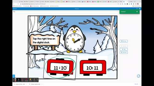 Penguin Telling Time with Analog & Digital Clocks BOOM Cards | TPT