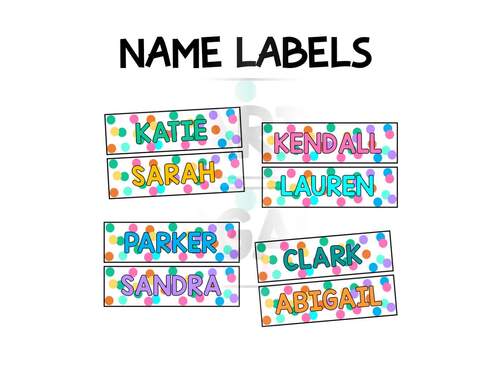 Printable Bright Polka Dots Name Labels, Editable Classroom Labels,Name ...