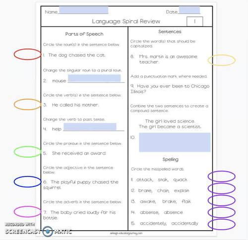 3rd Grade Spiral Language Review & Grammar Practice | Print and Digital