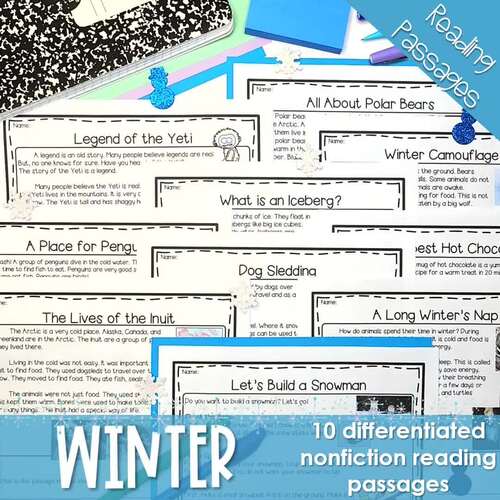 Winter Reading Comprehension Passages by ELA with Mrs Martin | TPT