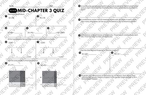 Grade 4 B.E.S.T Math FL Mid-Chapter 1-13 Quizzes Big Ideas Math | TPT