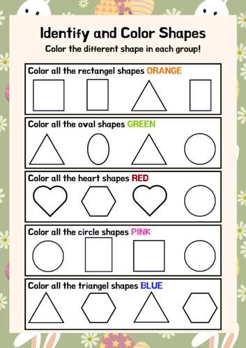 Indetify & Match The Shape Easter Worksheet PreK - 2nd Easter Activity ...