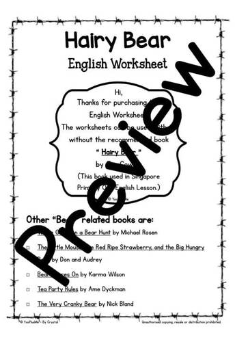 Worksheets for use with "Hairy Bear" Book by Yooplusme by CrystalSG