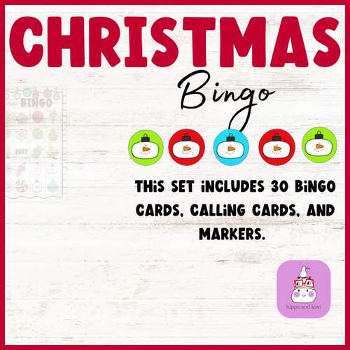 Christmas Bingo Game: 30 Christmas Bingo cards, markers, and calling cards