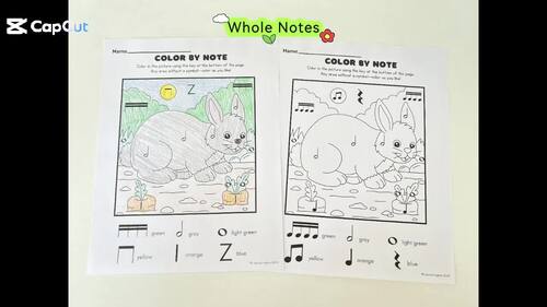 Music Rhythms Color by Note Sheets: No Prep, Print & Go Elementary ...