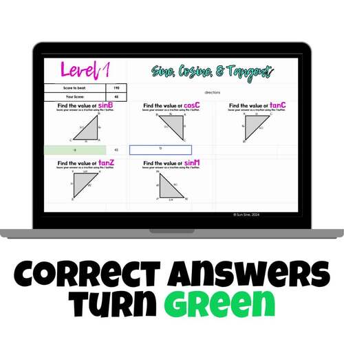 Right Triangle Trig Review DIGITAL Level Up Activity by Sun Sine