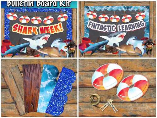 Shark Bulletin Board Kit Ocean Theme Shark Week Undersea Animal Summer ...