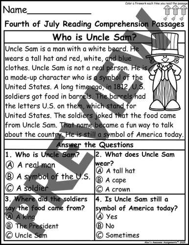10 4th of July Reading Comprehension Passages | 1st & 2nd Grade ...